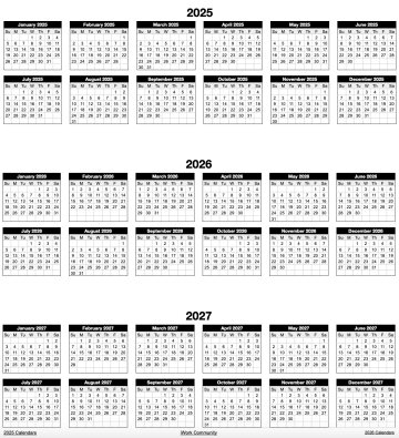 2025-2027 Portrait 3-Year Annual Calendar Template for Numbers ...