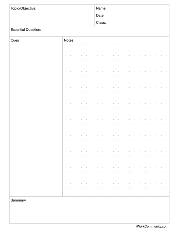 Cornell Notes with Bullet Journal Notes Section and Title • iWorkCommunity