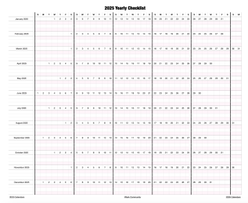 2025 Horizontal Yearly Checklist Calendar Template for Numbers ...