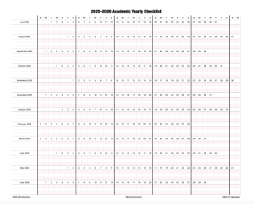 2025-2026 Horizontal School Yearly Checklist Calendar Template ...