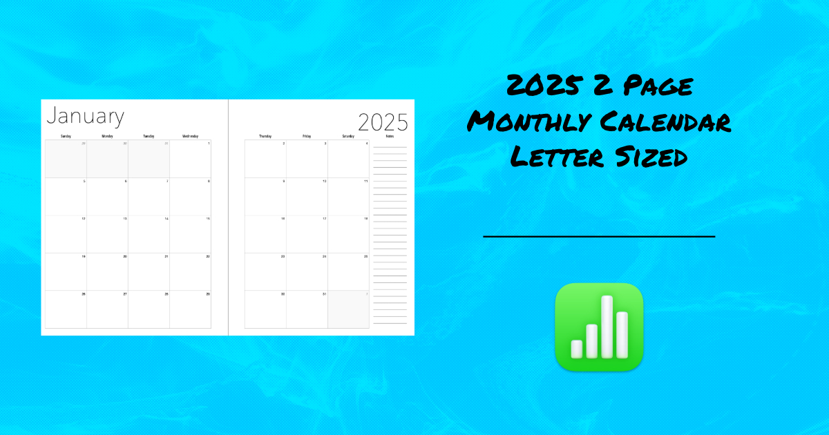 2025 2 Page Monthly Calendar Template for Pages • iWorkCommunity