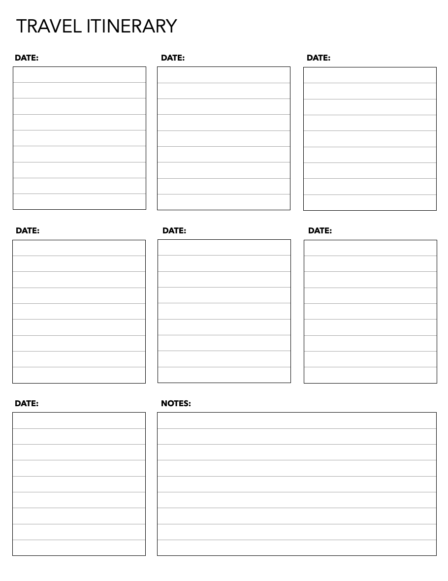 One Week Lined Travel Itinerary Template for Pages • iWorkCommunity