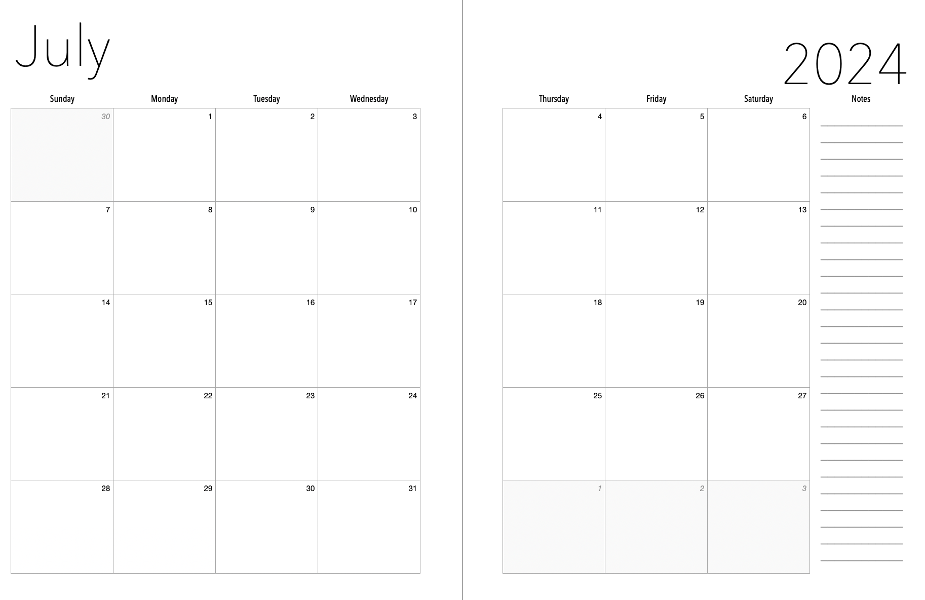 2024-2025 School Year 1 Month on 2 Pages Template for Pages ...