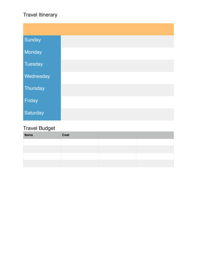Simple Travel Itinerary with Budget • iWorkCommunity